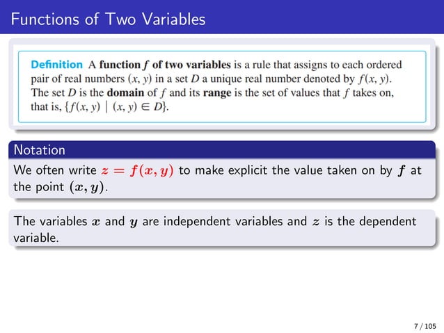 Functions of Several Variables (From Introduction upto Chain Rule) | PPT
