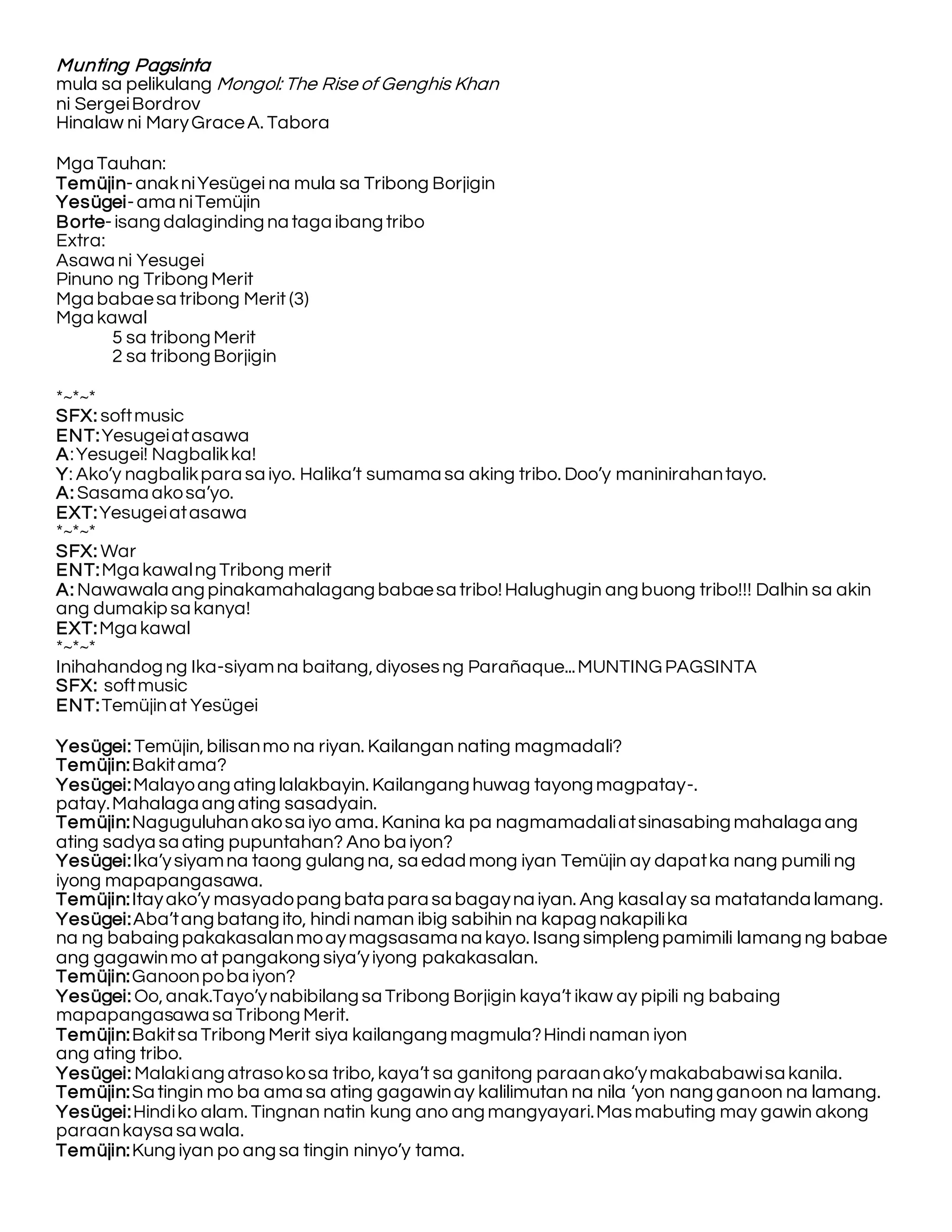 Munting Pagsinta | DOCX