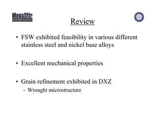 FSW of Stainless Steel And Nickel Alloys | PPT