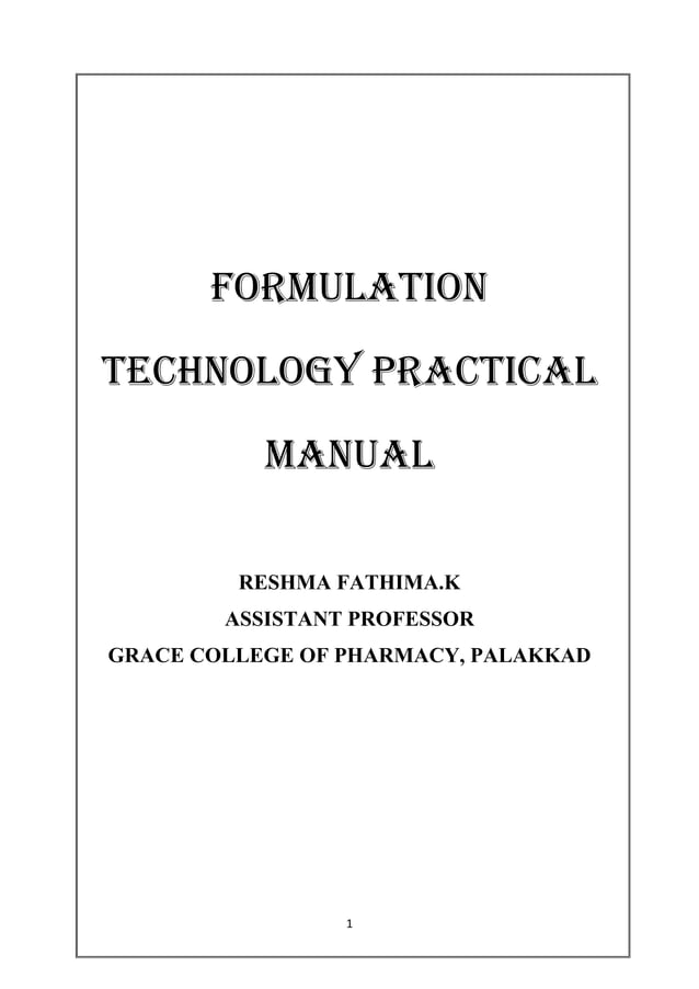 Formulation Technology Practical Manual Pdf