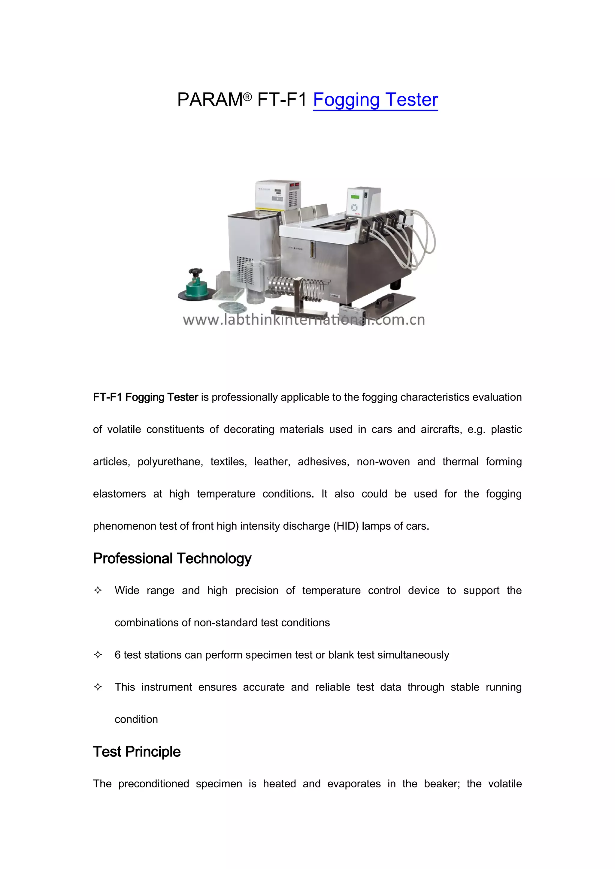 Ft f1 fogging tester | PDF