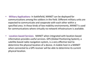mobile ad-hoc network (MANET) and its applications | PPTX