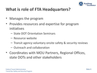 FTA Bus Safety & Security Orientation | PPT | Business and Finance