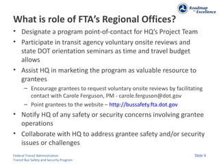 FTA Bus Safety & Security Orientation | PPT | Business and Finance