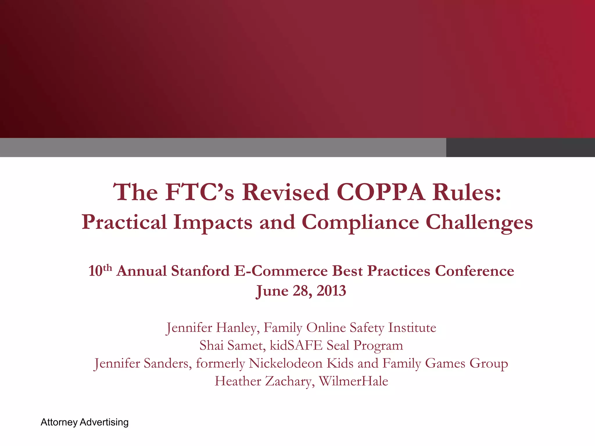 The FTC’s Revised COPPA Rules (Stanford Presentation) | PDF