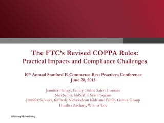 The FTC’s Revised COPPA Rules (Stanford Presentation) | PPT