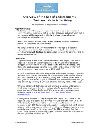 Overview of the Use of Endorsements and Testimonials in Advertising | PDF