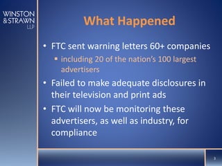 FTC Sends Warning Letters to Major Advertisers Re Disclosure | PPT
