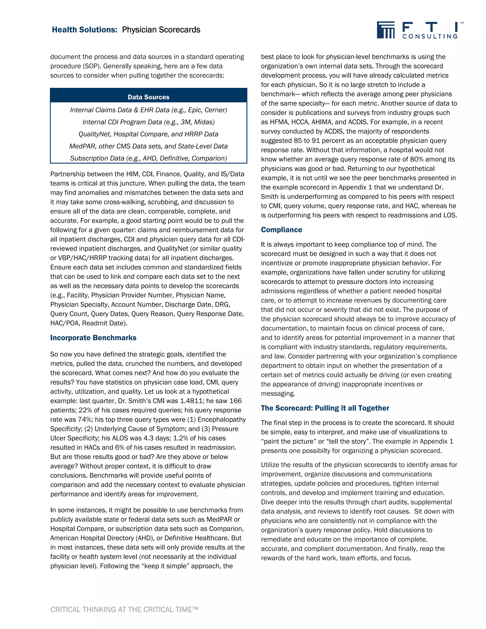 FTI Health Solutions White Paper - Physician Scorecards | PDF