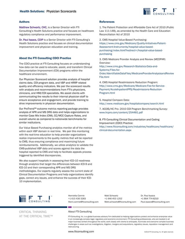 FTI Health Solutions White Paper - Physician Scorecards | PDF