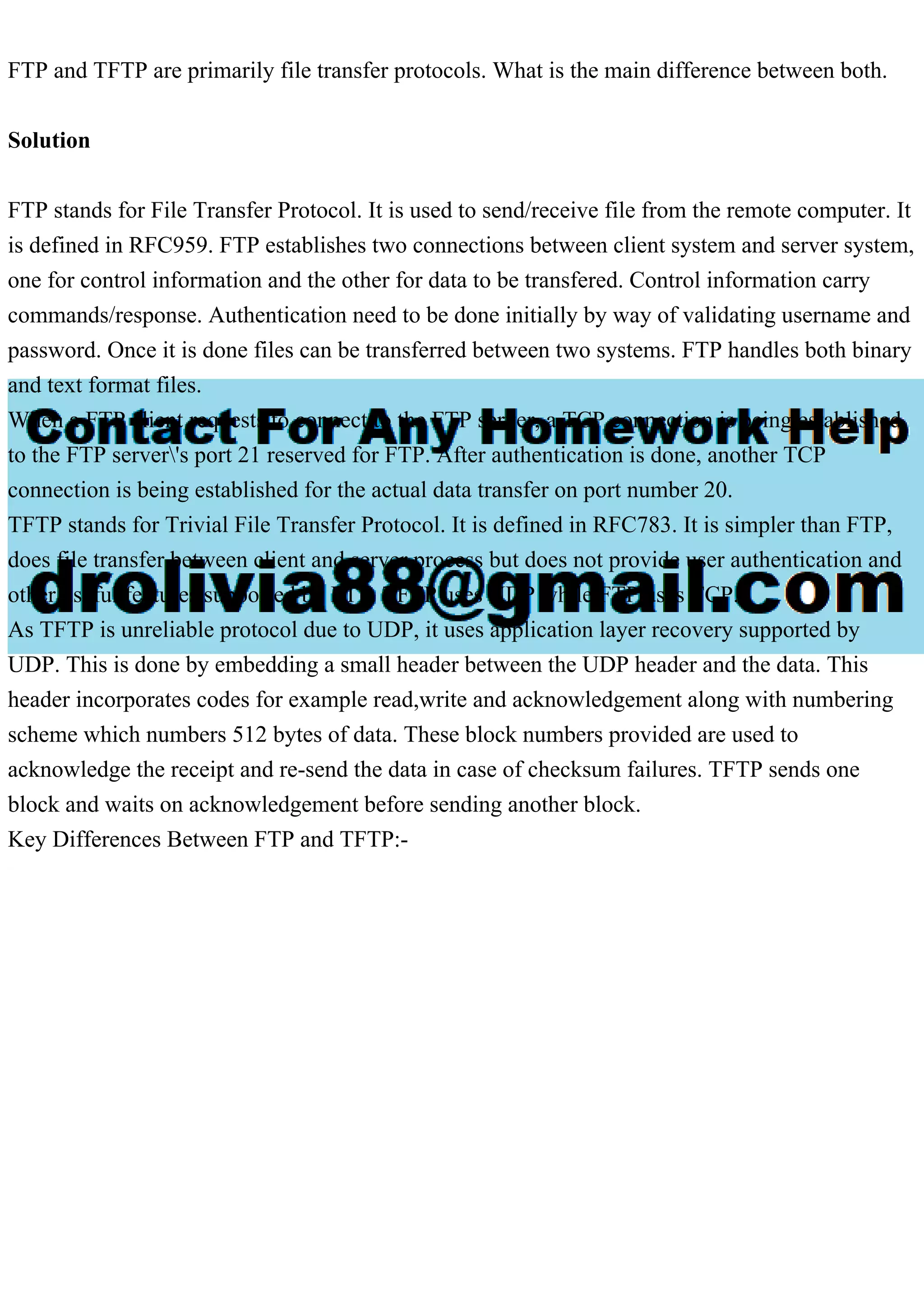 FTP and TFTP are primarily file transfer protocols. What is the main.pdf | Computer Peripherals ...