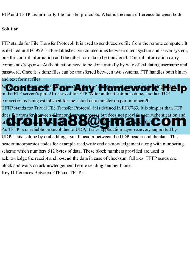 FTP and TFTP are primarily file transfer protocols. What is the main.pdf