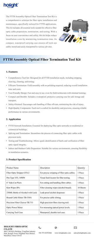 FTTH Assembly Optical Fiber Termination Tool Kit | Complete Field ...
