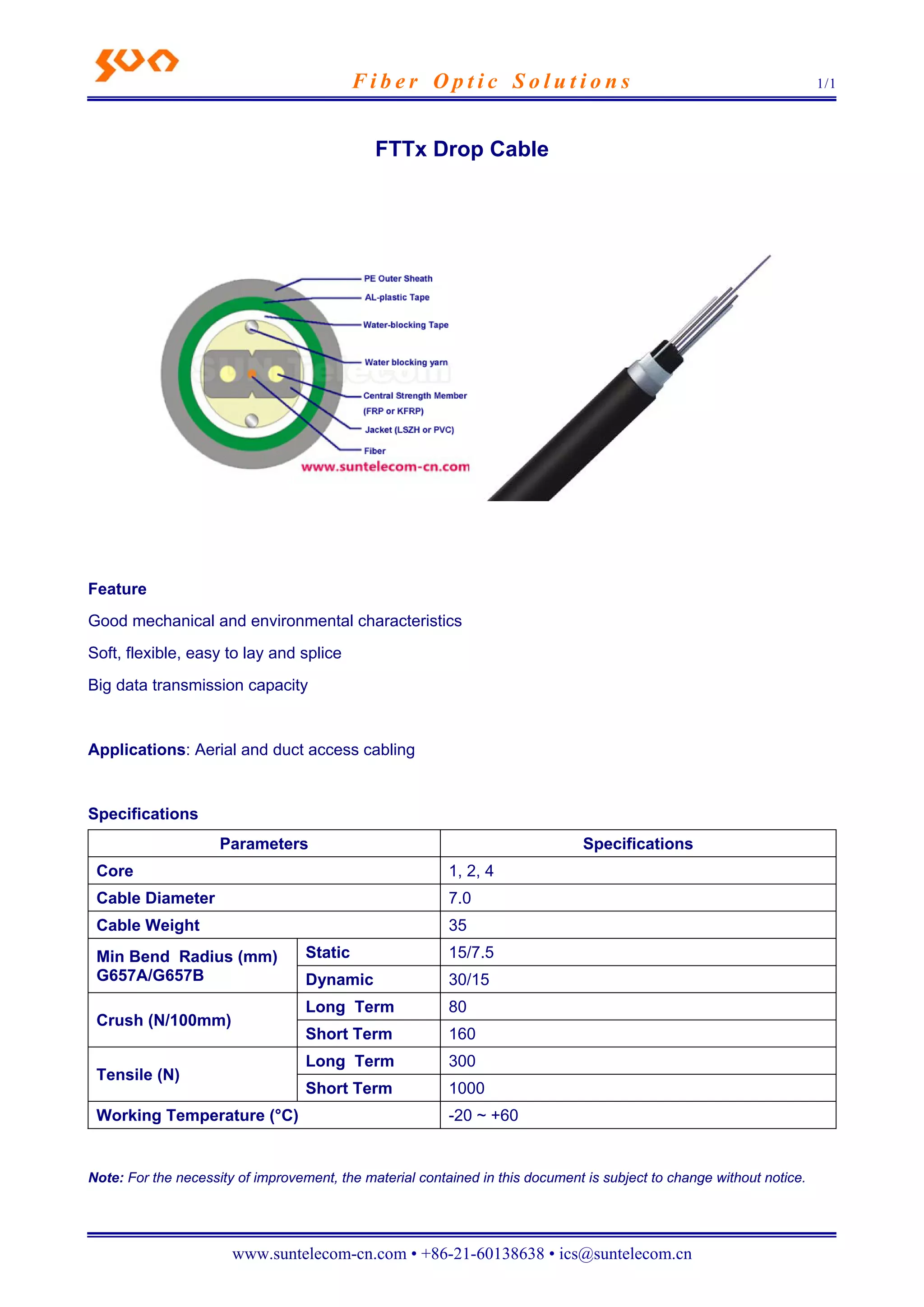 SUN-DC-R FTTH Drop Fiber Cable (Round Type) | PDF