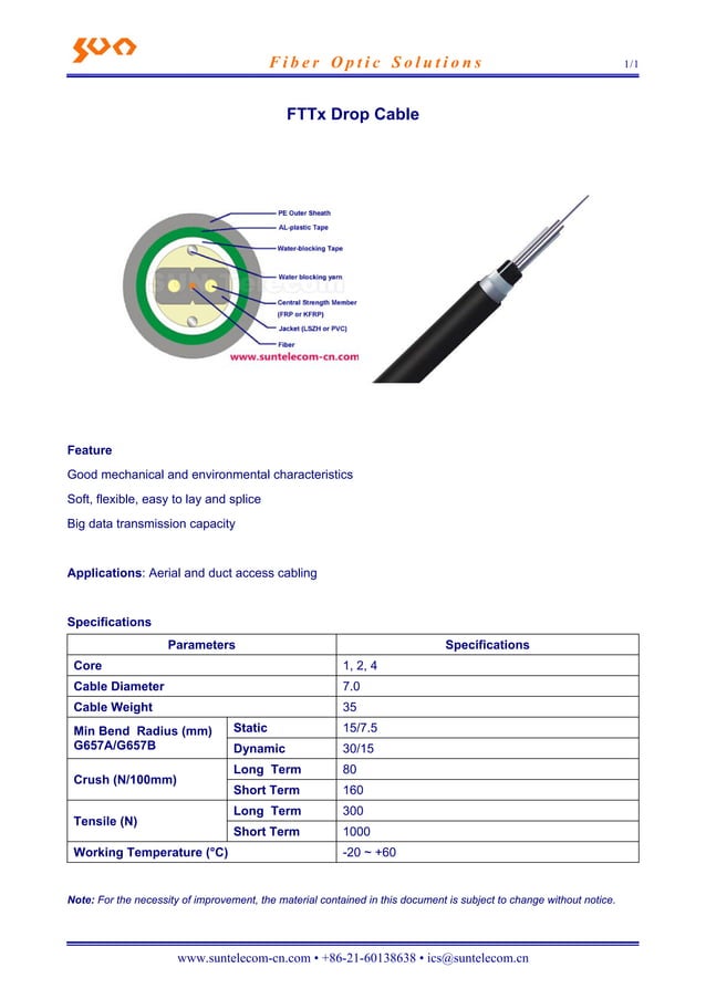 SUN-DC-R FTTH Drop Fiber Cable (Round Type) | PDF