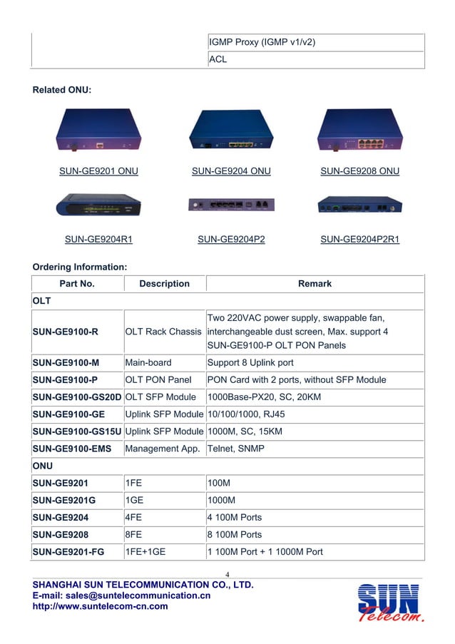 Fttx ftth triple play solution sun ge9100 | PDF