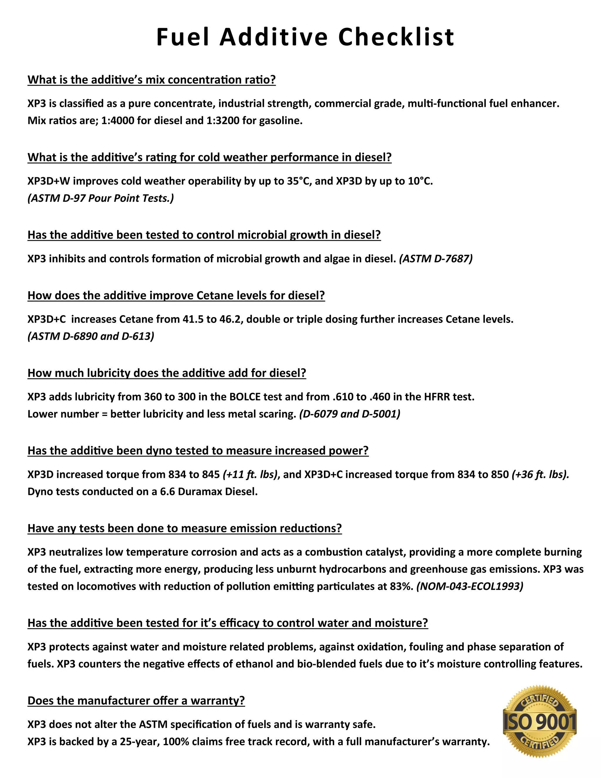 Fuel Additive Checklist | PDF