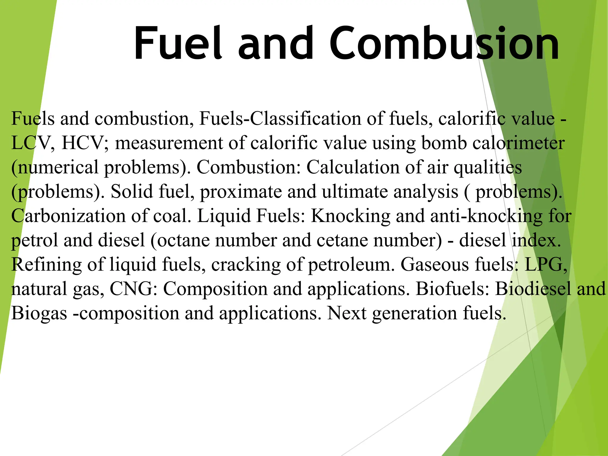Fuel and Combustion (Types of Fuels and basics of Combustion) | PPT