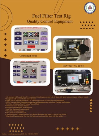 ISO 4020-6.3 Fuel Filter Flow V/S Differential Pressure Test Equipment ...