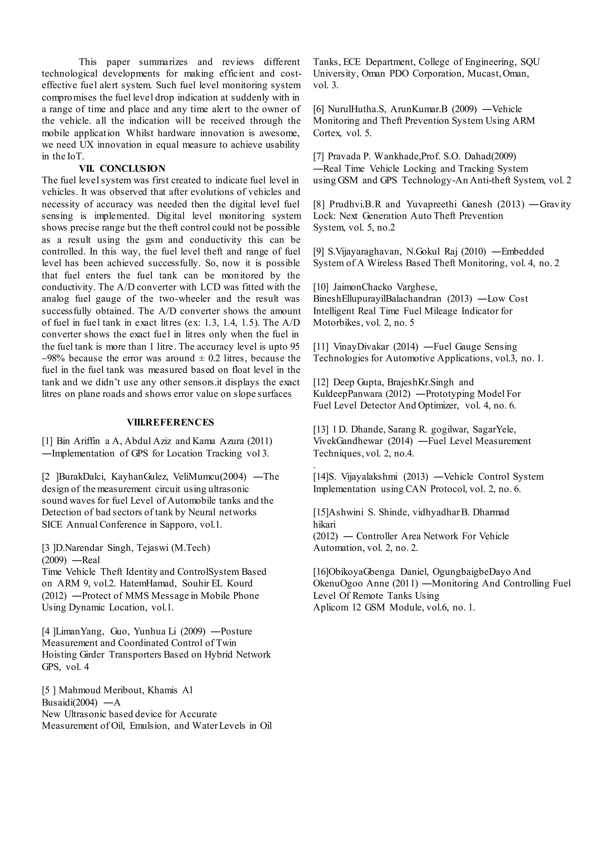 Fuel level monitoring & alert system using iot | DOC