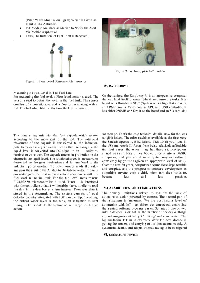 Fuel Level Monitoring And Alert System Using Iot Doc Internet Of Things Internet