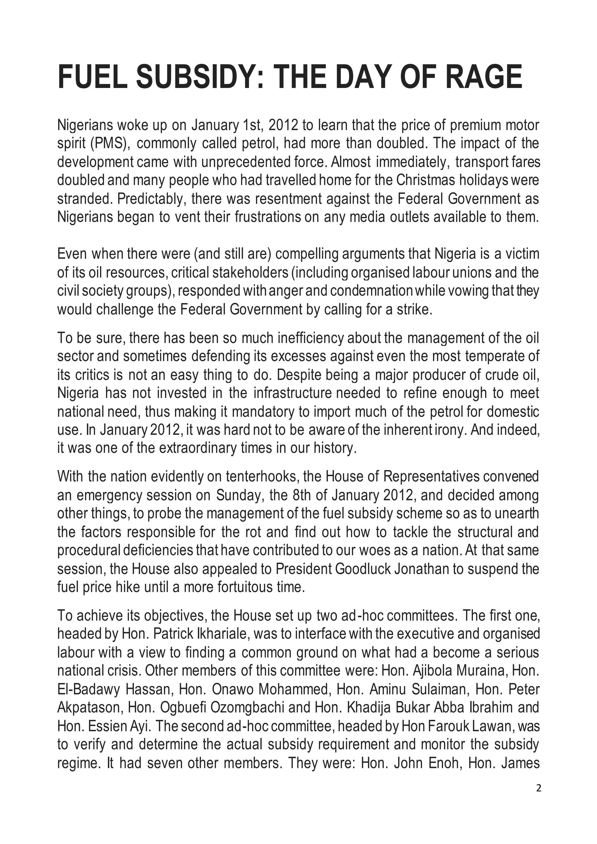 FUEL SUBSIDY: THE DAY OF RAGE By Olusegun Adeniyi | PDF