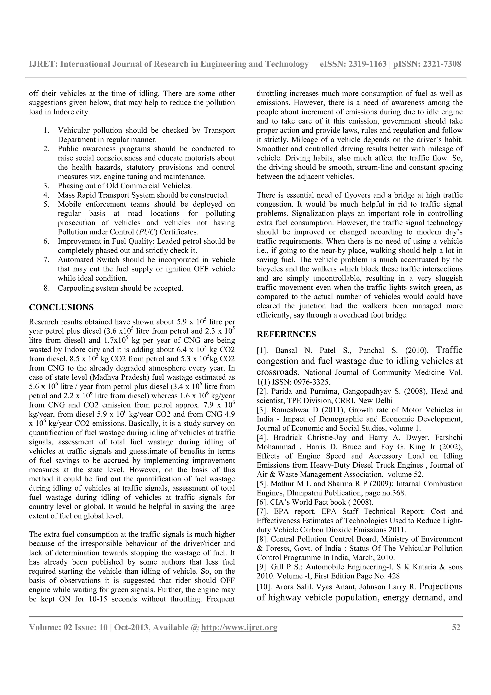 Fuel wastage and emission due to idling of vehicles at | PDF