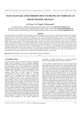 Fuel wastage and emission due to idling of vehicles at | PDF