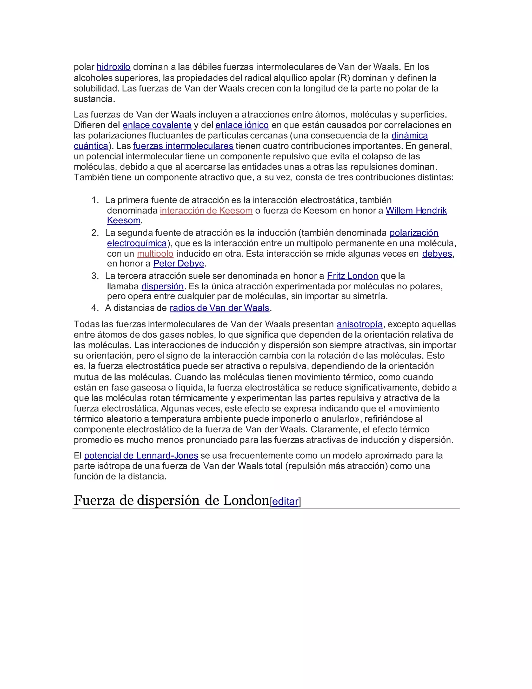 Fuerzas de van der waals | DOCX