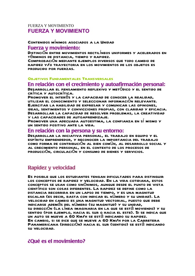 Fuerza y movimiento resumen | PDF