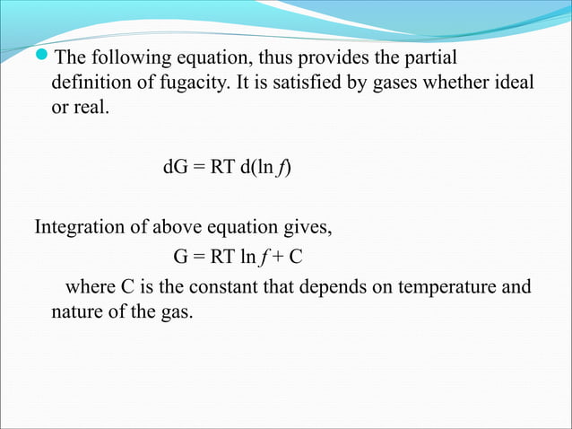 Fugacity & fugacity coefficient | PPT | Chemistry | Science
