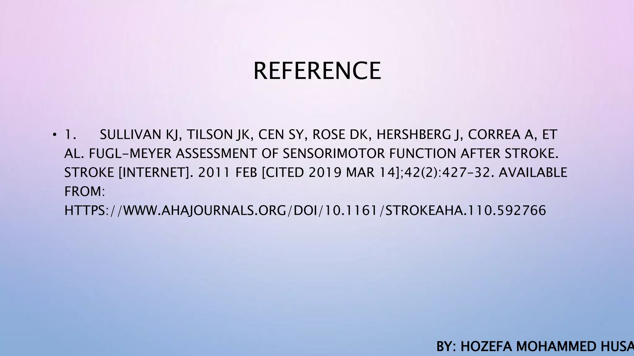 FMA-UE - FUGL-MEYER ASSESSMENT: UPPER EXTREMITY | PPTX