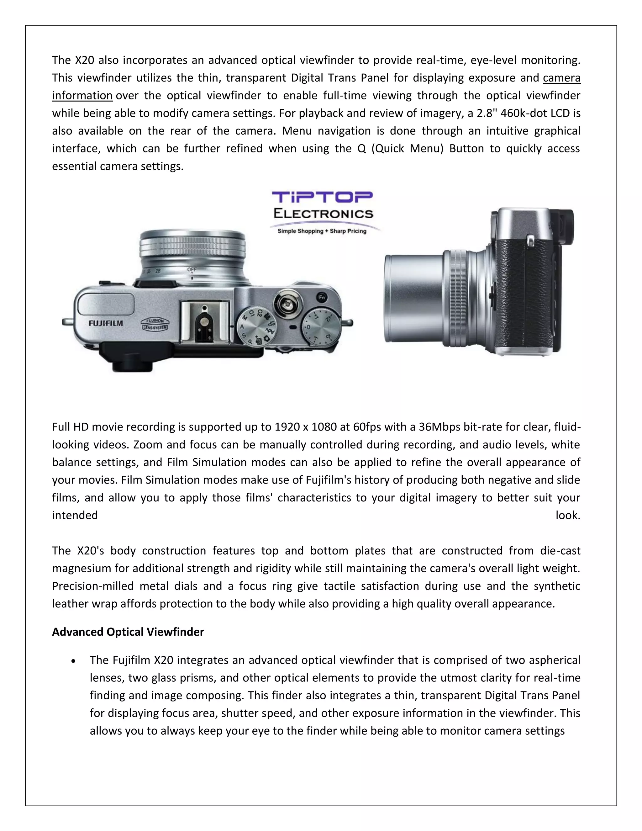 Fujifilm x20 digital camera silver | PDF
