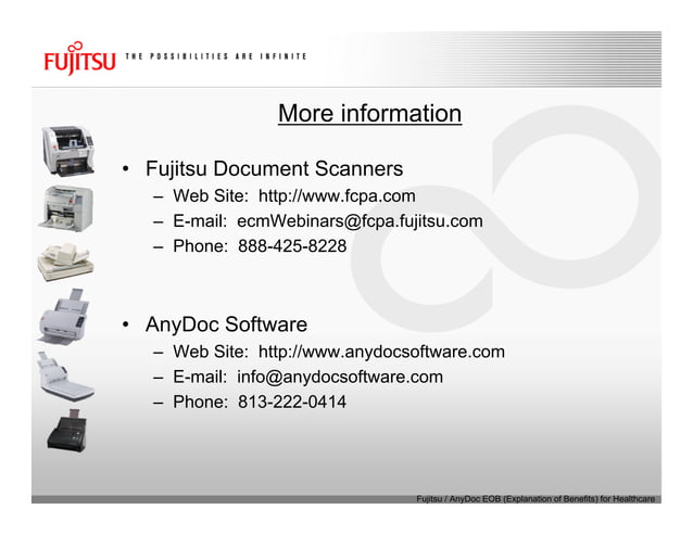 Fujitsu Scanners & AnyDoc® EOB (Explanation Of Benefits) For Healthcare Vertical Webinar | PPT