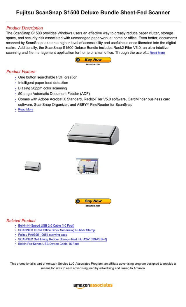 Fujitsu scan snap s1500 deluxe bundle sheet fed scanner | PDF | Computer Peripherals | Computing