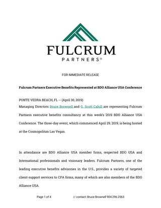 Fulcrum Partners Executive Benefits Represented at BDO Alliance USA ...
