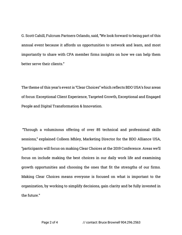 Fulcrum Partners Executive Benefits Represented at BDO Alliance USA ...