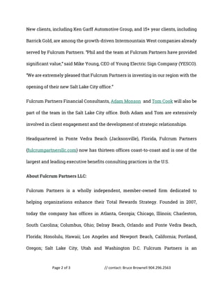 Fulcrum Partners Announces the Launch of Fulcrum Partners Salt Lake ...