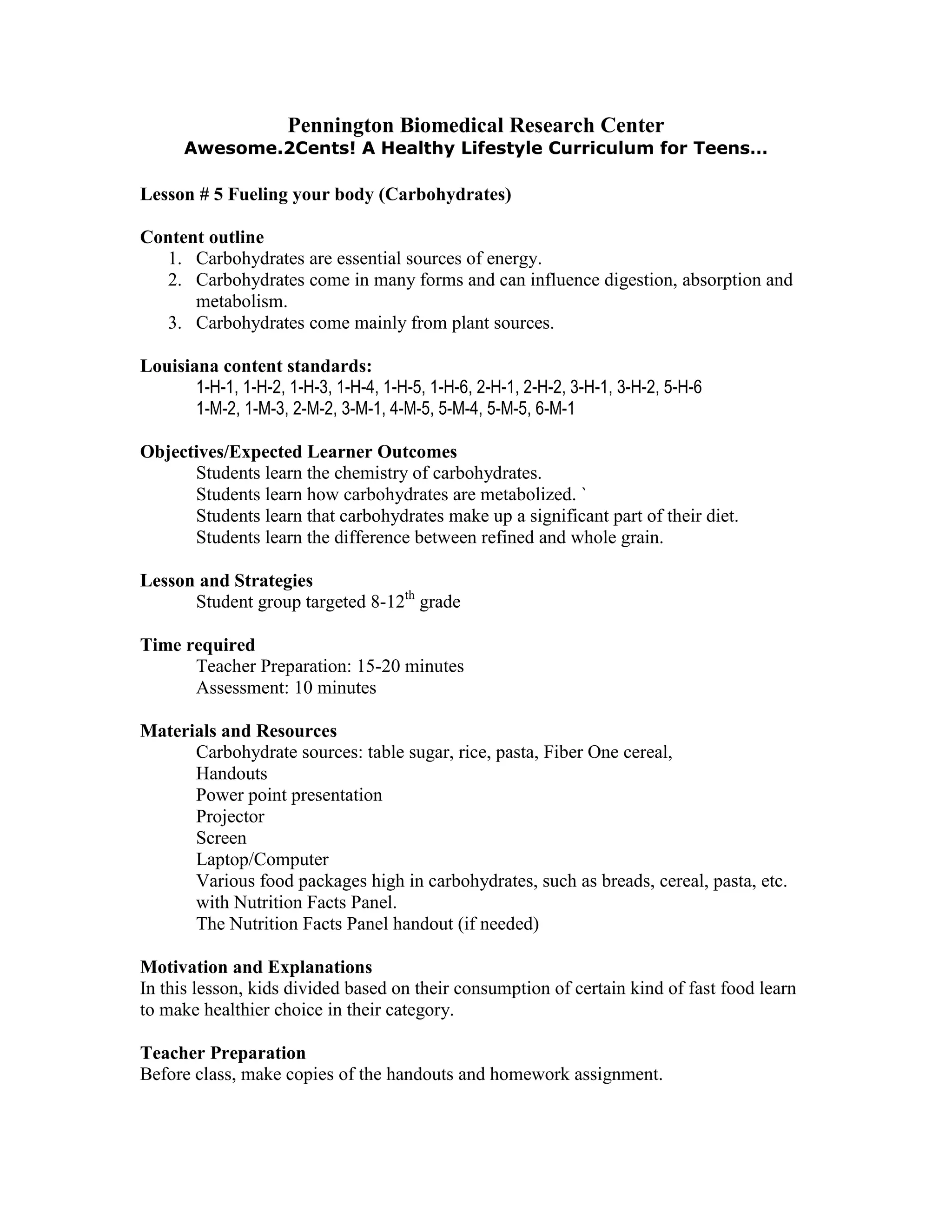 Fueling your body lesson plan unit 5 | PDF