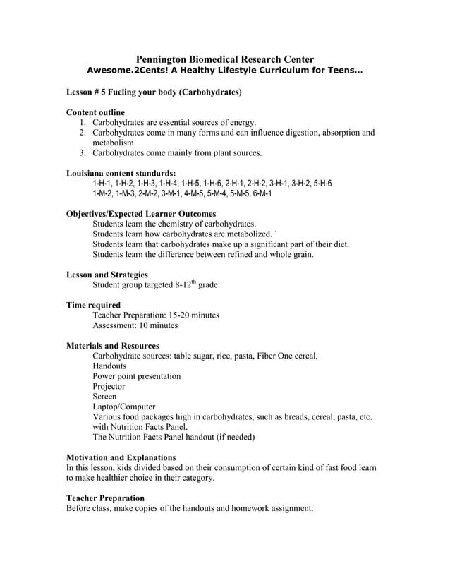 Fueling your body lesson plan unit 5 | PDF