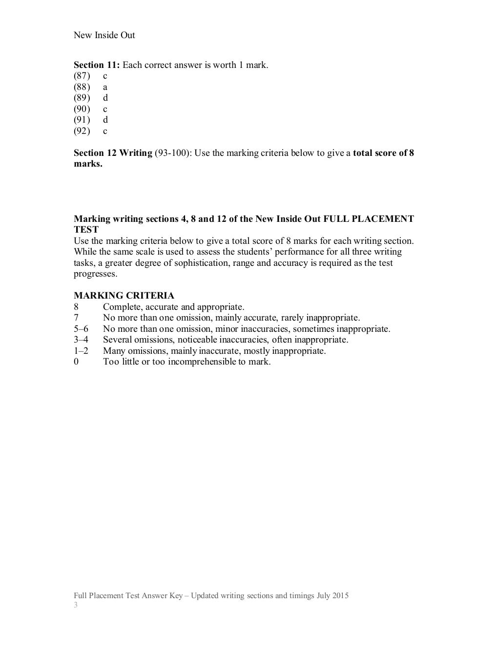 Full Placement test answer key Updated july 2015 full-placement-test-answer-key-updated-july-2015
