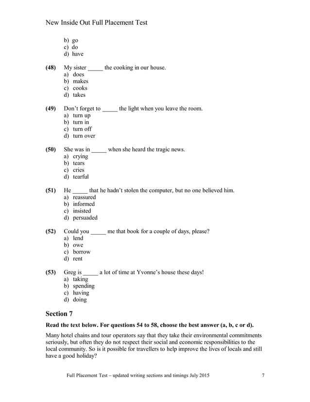 Full placement-test | DOC | Standardized Testing | Educational Assessment