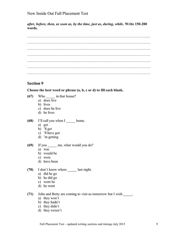 Full placement-test | DOC | Standardized Testing | Educational Assessment
