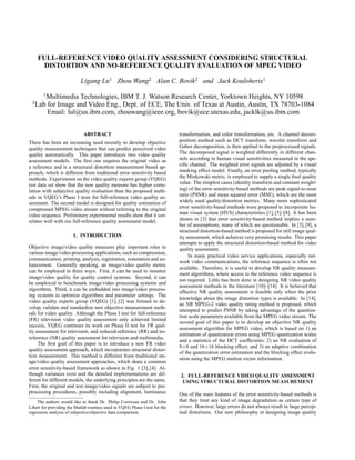 Full reference video quality assessment | PDF | Video Software | Computer Software and Applications