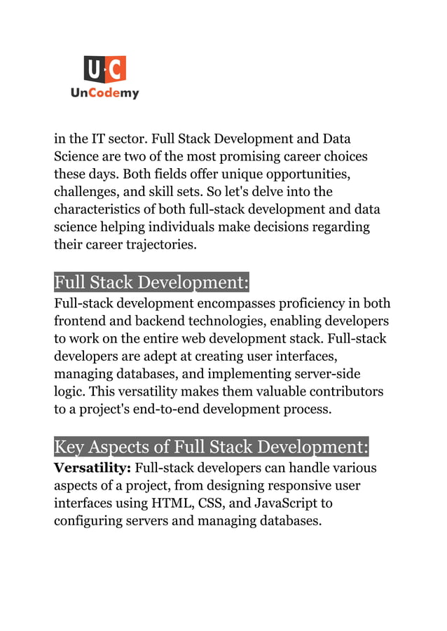 Full-Stack Development or Data Science, Which is the more advantageous ...
