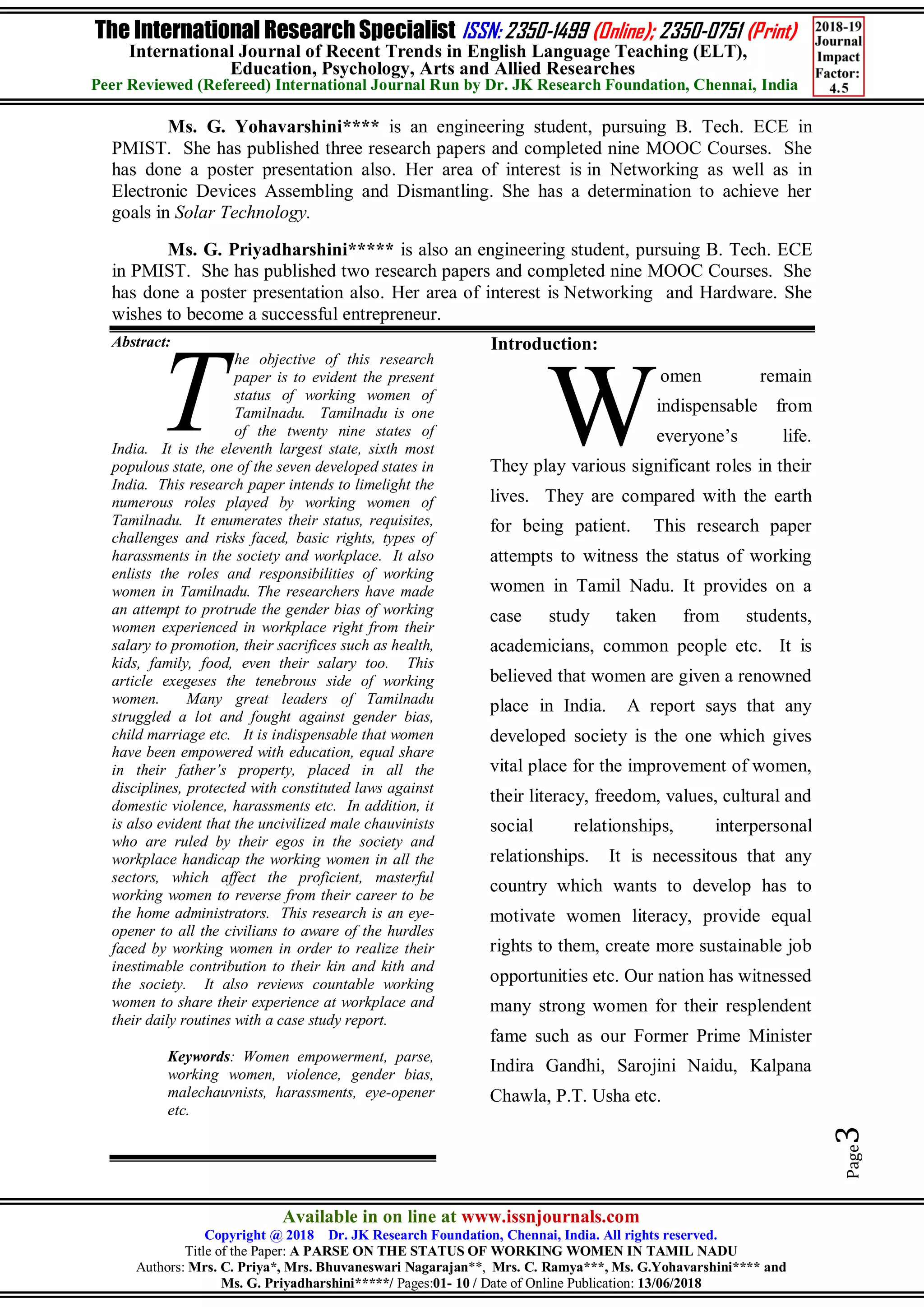 Full article - A Parse on Status of Women in Tamilnadu | PDF