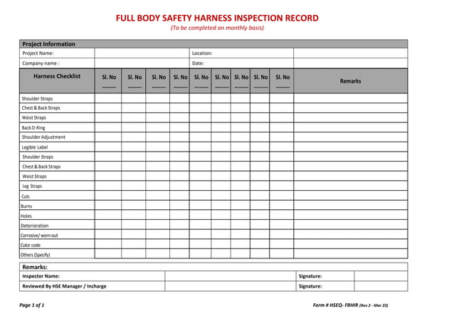FULL BODY HARNESS INSPECTION RECORD Form # HSEQ - FBHIR Rev 2.docx
