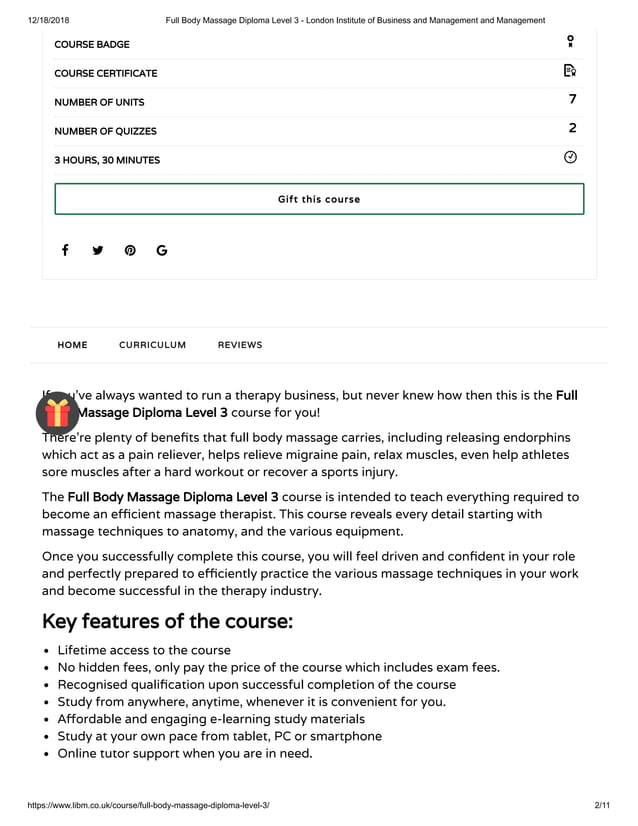Full Body Massage Diploma Level 3 -LIBM | PDF