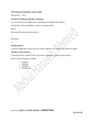 ICS Part 2 Computer Science Short Notes | DOCX