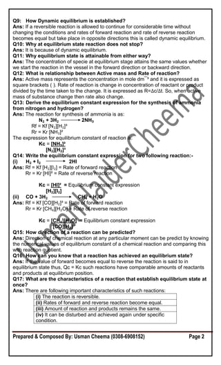 Chemistry Short Question Notes 9th Exercise full Book | PDF | Chemistry ...